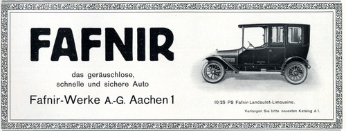 Fafnir Automobiles Aachen Germany 1912 German ad advertising oldtimer ...