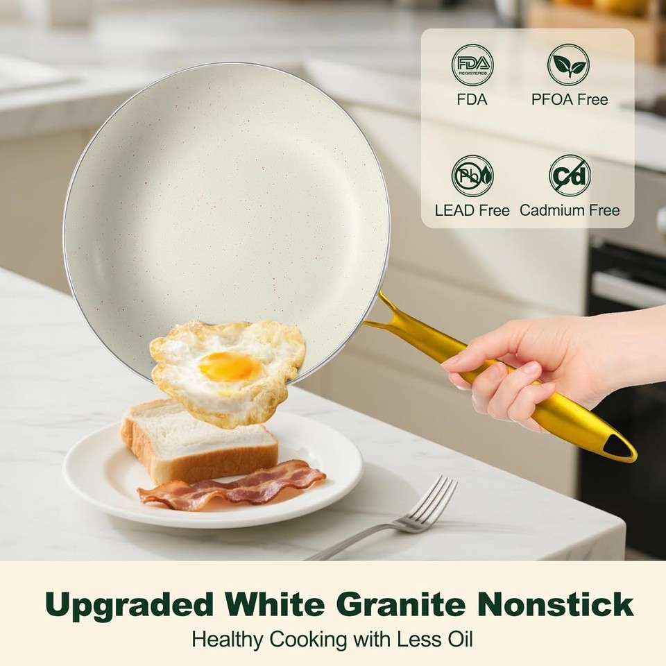 Pots and Pans Set Non Stick, 7 Piece White Granite Induction Cookware ...