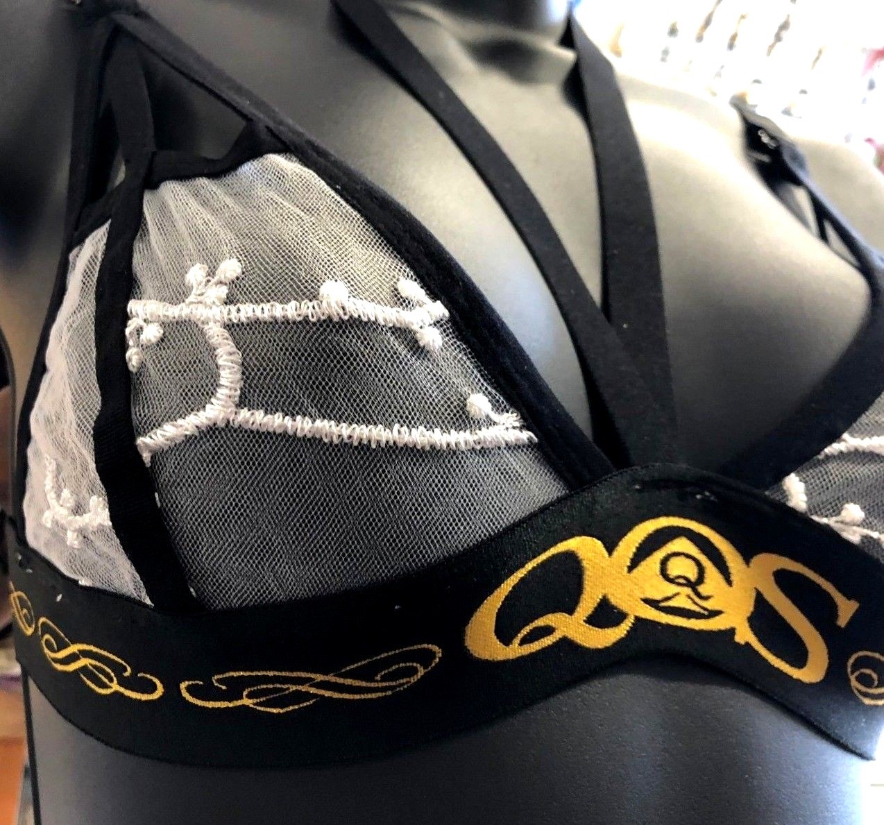 White QOS Brand Queen Of Spades Lace Hollow Strap Fishnet Lingerie ...