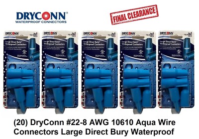 (20) Waterproof Connectors DryConn #22-8 AWG 10610 Aqua Wire, Large ...