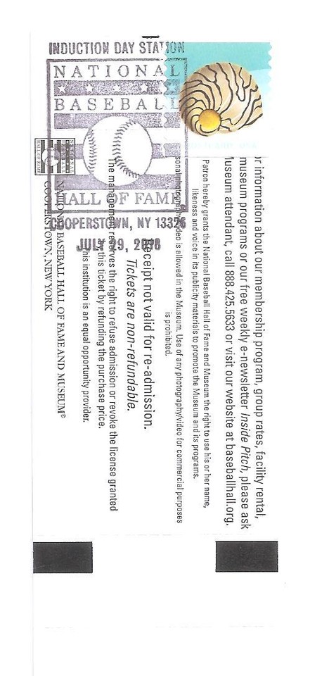 2018 Baseball HOF Museum FULL TICKET w/Induction Day Postmark Chipper ...