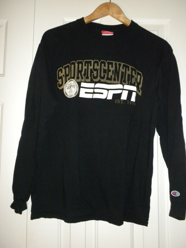 Men's M ESPN Sports Center T-shirt Tee Black Champion Cotton Long ...