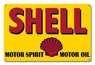 SHELL MOTOR SPIRIT MOTOR OIL 18" HEAVY DUTY USA MADE METAL GAS ...