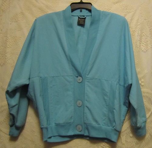 Women's UZZI Vintage Button Front Shoulder Pads Jacket Hot Blue Size S ...
