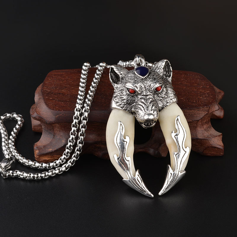 Antique Double Teeth Silver Wolf Talisman Pendant Necklace Gift | eBay