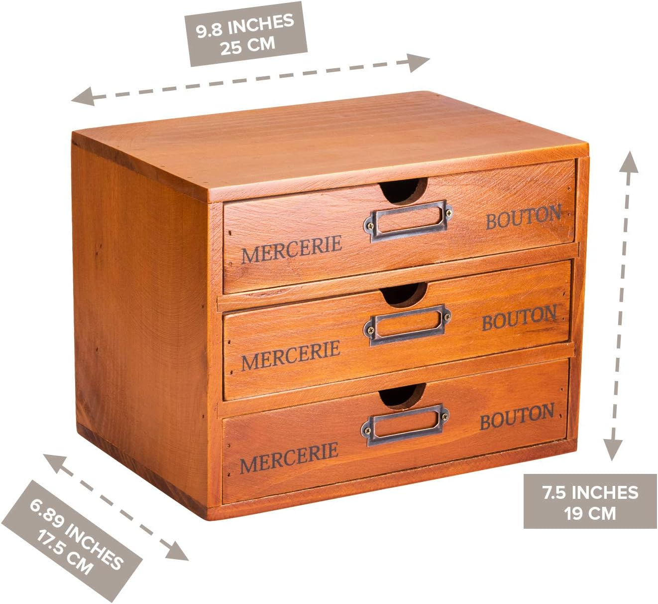 Vintage 3-Drawer Organizer Desk Wooden Storage Solid Table Top Filing ...