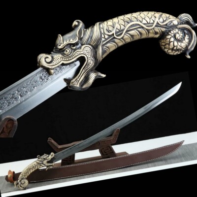 Nice Brass Dragon Head Handle Saber Sword Hunting Knife Stainless Steel ...