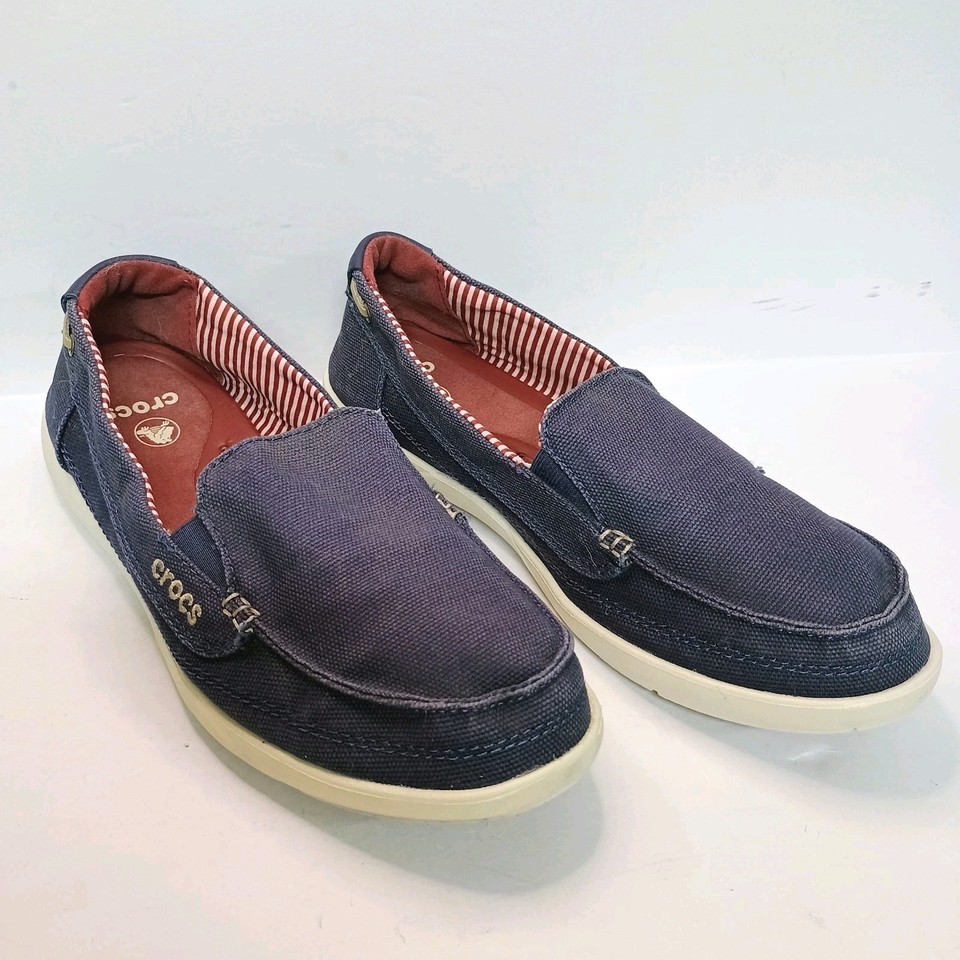 Crocs Walu Loafers Navy Blue Nautical Canvas Slip On Boat Shoes 14391 ...