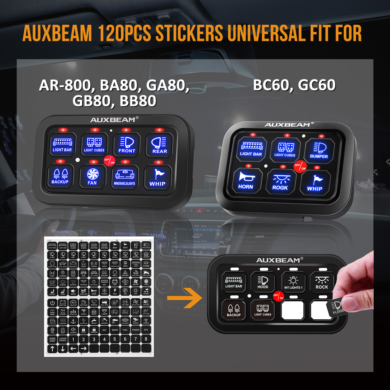 Auxbeam Switch Panel Sticker 120x For 6/8 Gang Switch Panel Switch ...