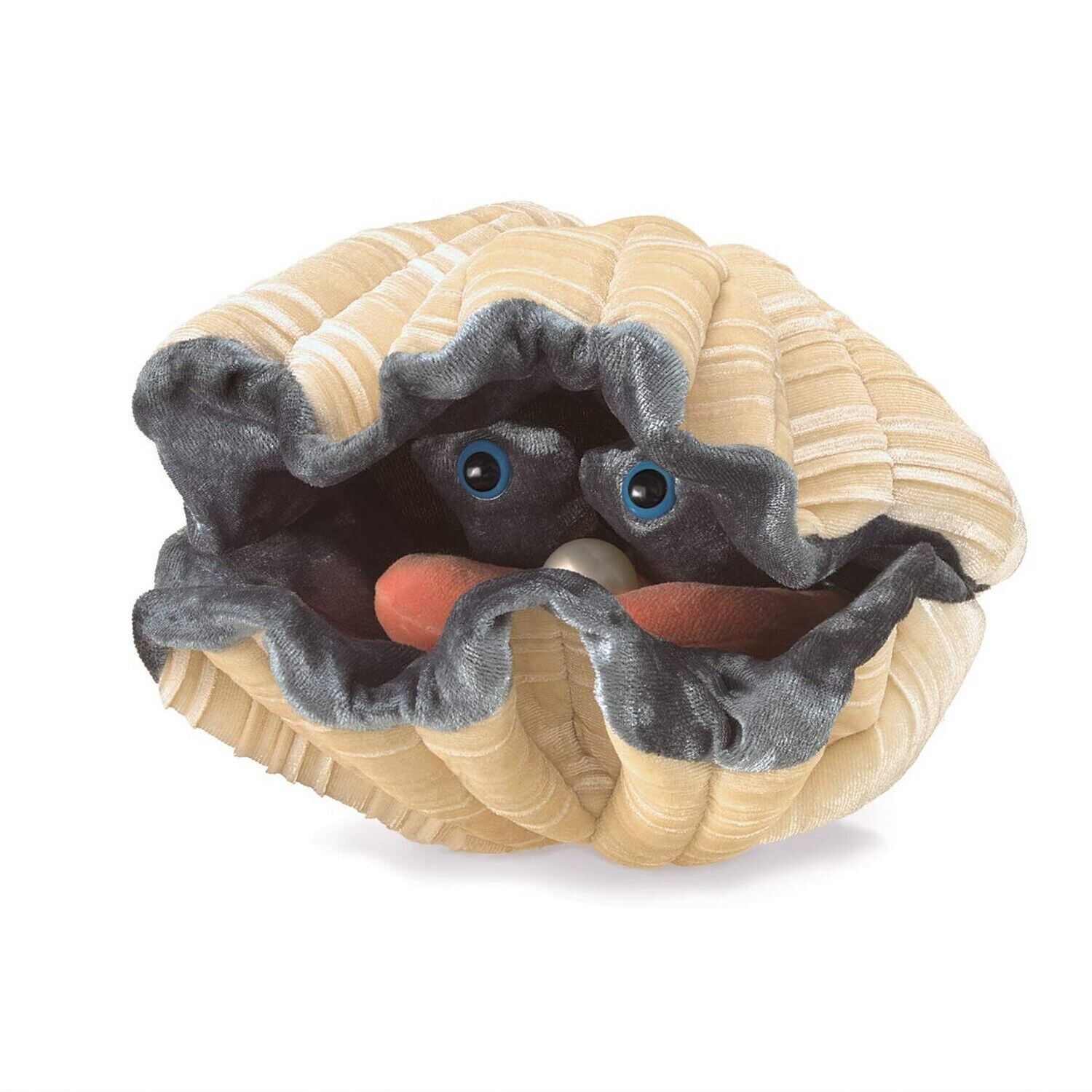 Folkmanis Giant Clam Hand Puppet Plush Gray Tan Moveable Shell & Eyes ...