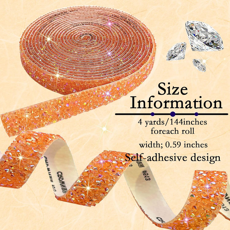 Self Adhesive Orange Color Resin Rhinestone Strips Rhinestones Ribbon，4 ...