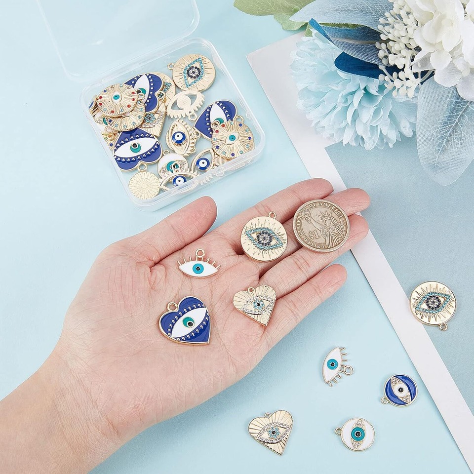 SUNNYCLUE 1 Box 40Pcs Evil Eye Charms Eyes Charm Valentine's Day Heart ...