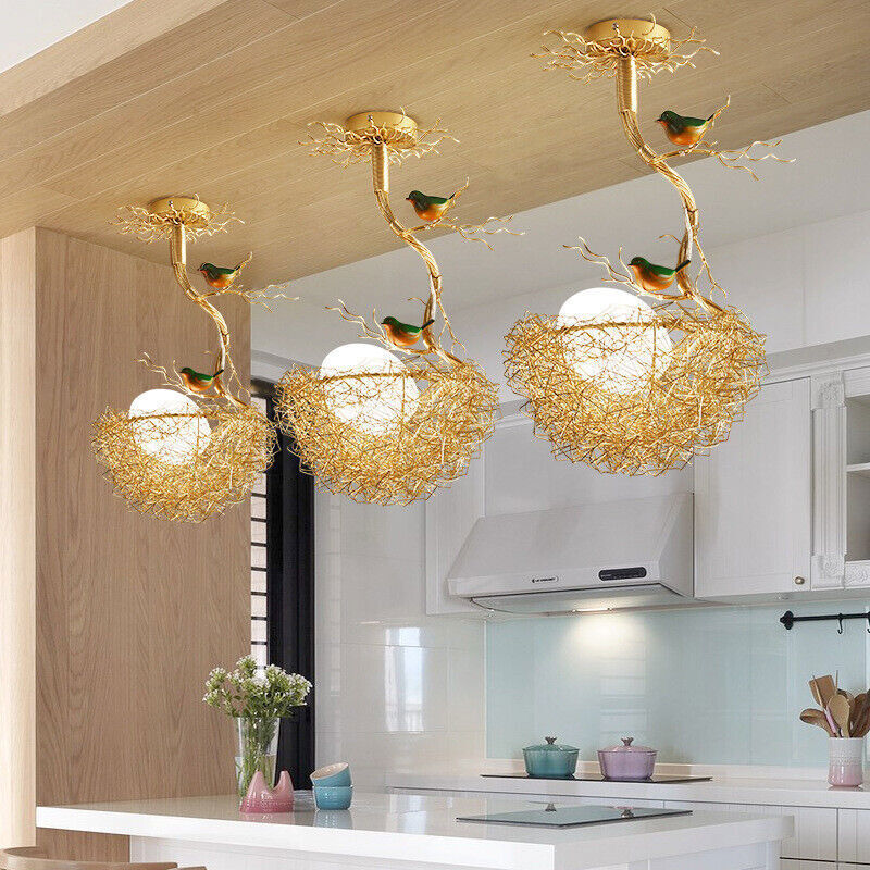 Modern Bird Nest Glass Chandelier Ceiling Lamp Fixture Gold Pendant ...