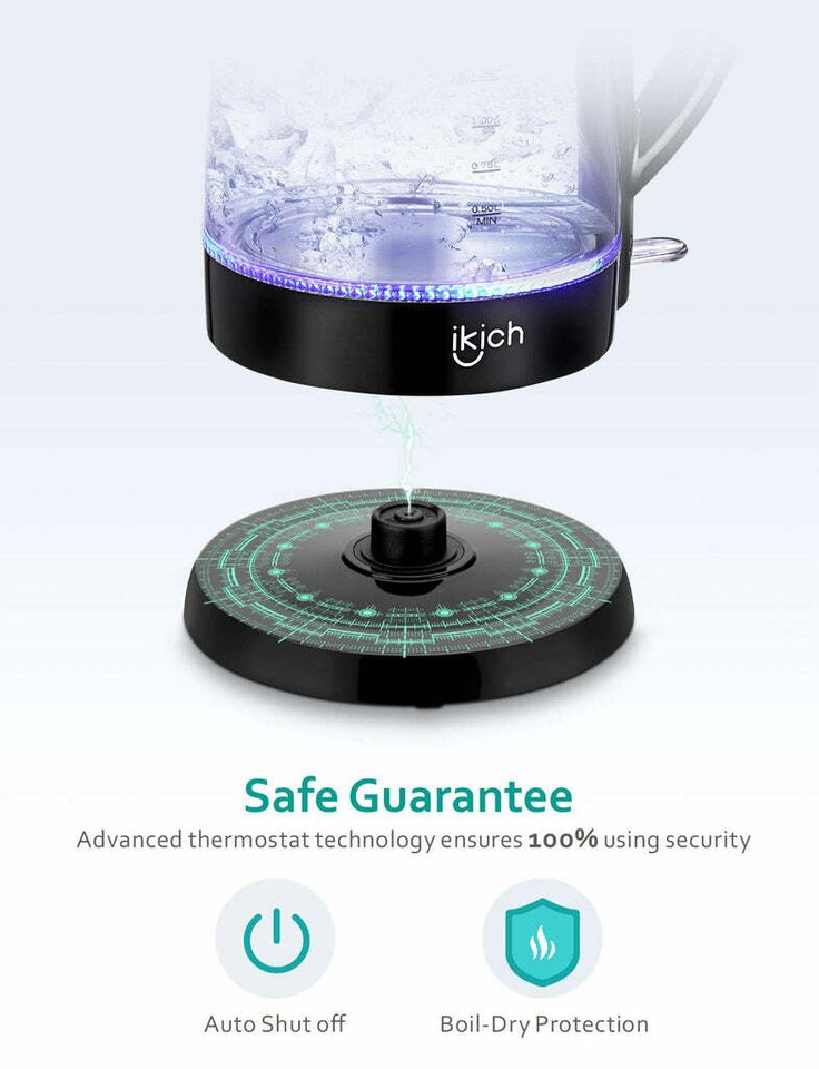 IKICH 1.7L Fast Heating 1500W Cordless Electric Kettle - Black | eBay UK