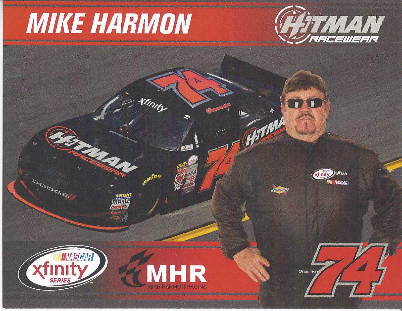 2017 MIKE HARMON "HITMAN RACEWEAR" #74 NASCAR XFINITY SERIES POSTCARD ...
