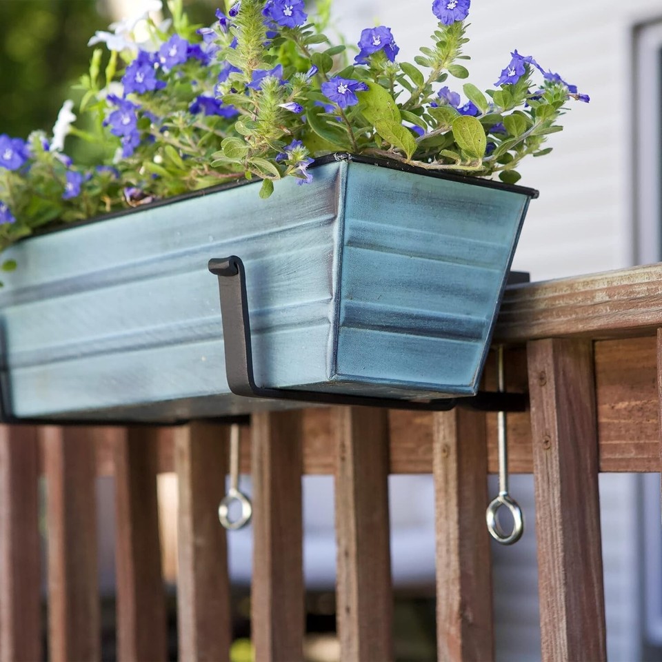Small Metal Flower Box with Clamp-On Deck Rail Brackets, Vintage ...