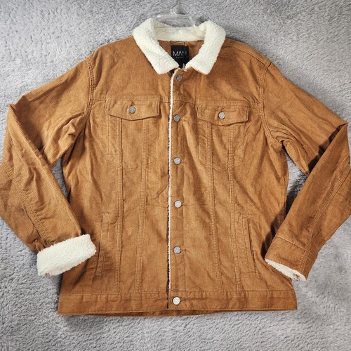 boohooMAN Corduroy Jacket Mens XL Borg Collar Chestnut Brown Pockets ...