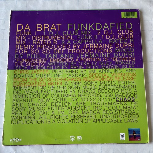 Vtg 1994 Da Brat Funkdafied Vinyl Record 12" 33rpm - Hip Hop Rap - So ...