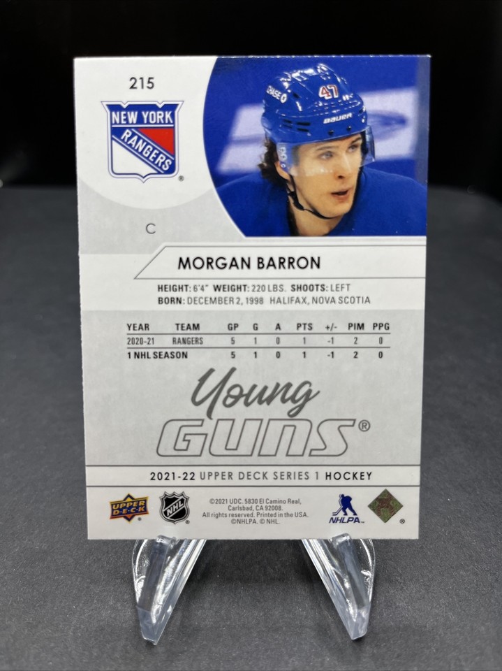 2021-22 Upper Deck Series 1 Morgan Barron Young Guns #215 Rangers-Jets ...