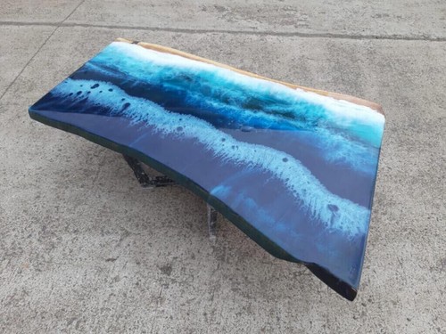72x36 Custom Made Ocean Wave Dining Table Epoxy Resin Wooden Kitchen ...