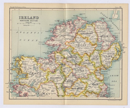 1912 ANTIQUE MAP OF NORTHERN IRELAND / BELFAST LONDONDERRY / VERSO ...