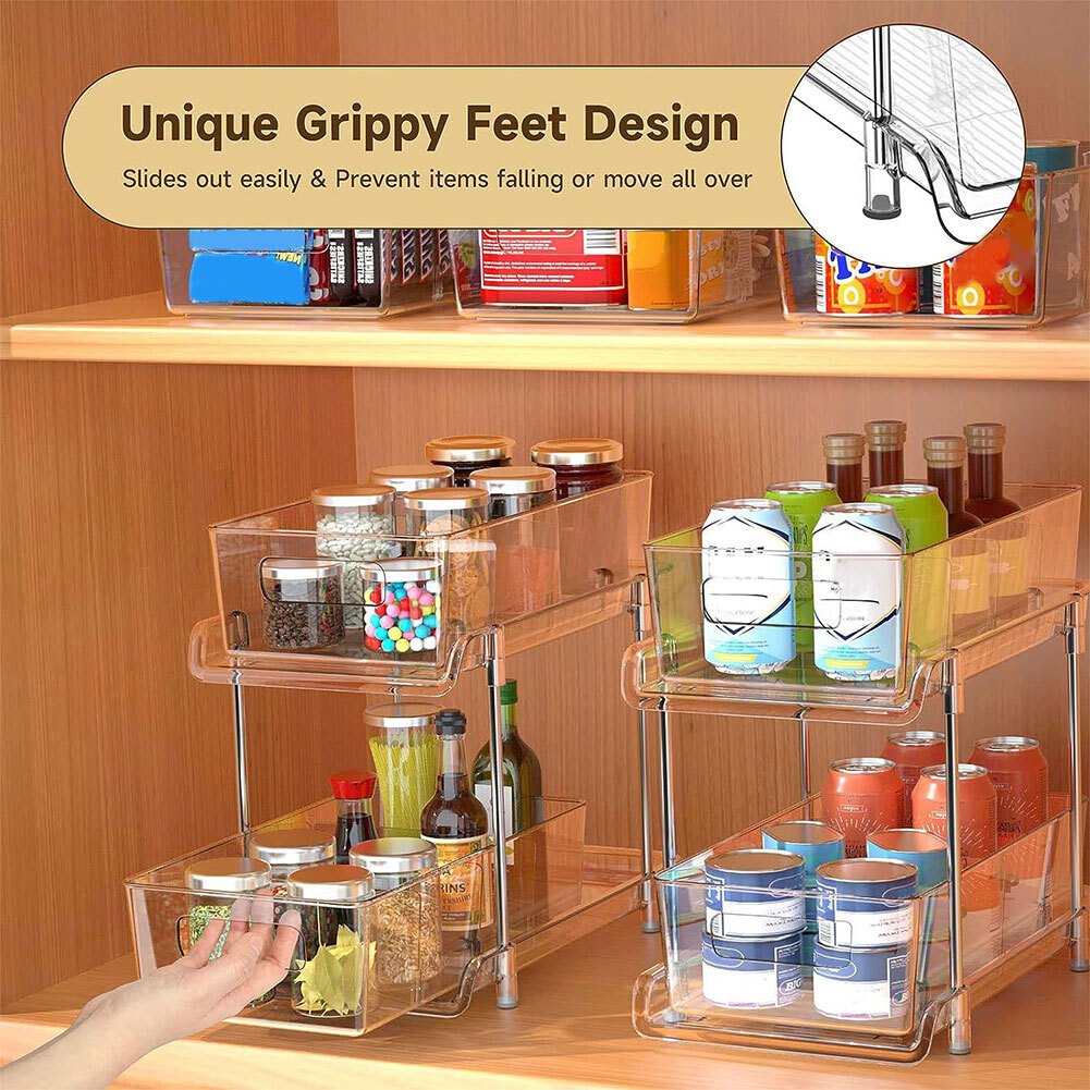 2 Tier Slide-Out Storage Container Multipurpose Drawer for Kitchen ...