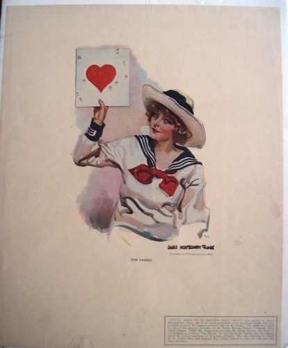 1912 Print Titled "The Target" By James Montgomery Flagg w/Girl Holding ...