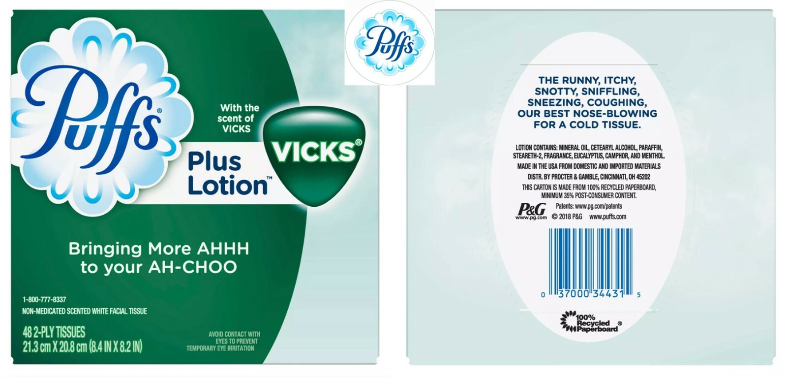 12 PACKS PUFFS VICKS SCENT PLUS LOTION 2 PLY SOFT SOOTHING FACIAL ...