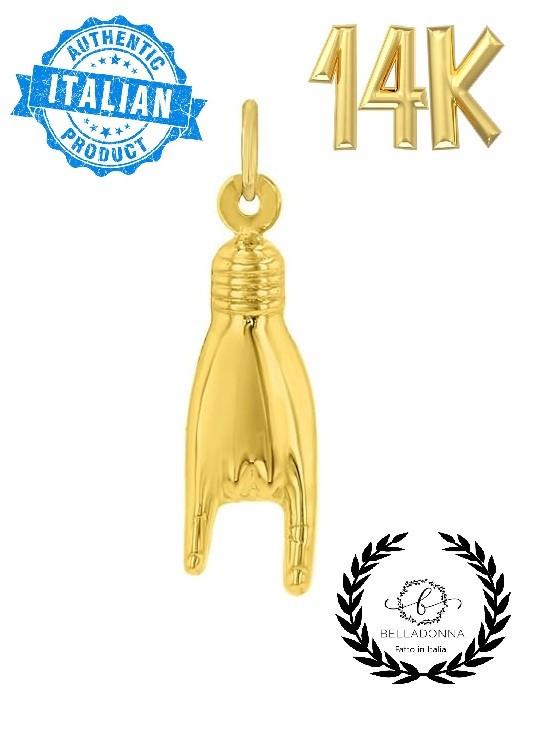 Italian 14K Solid Yellow Gold Mano Cornuto Hand Sign Charm 22mm X 5mm ...