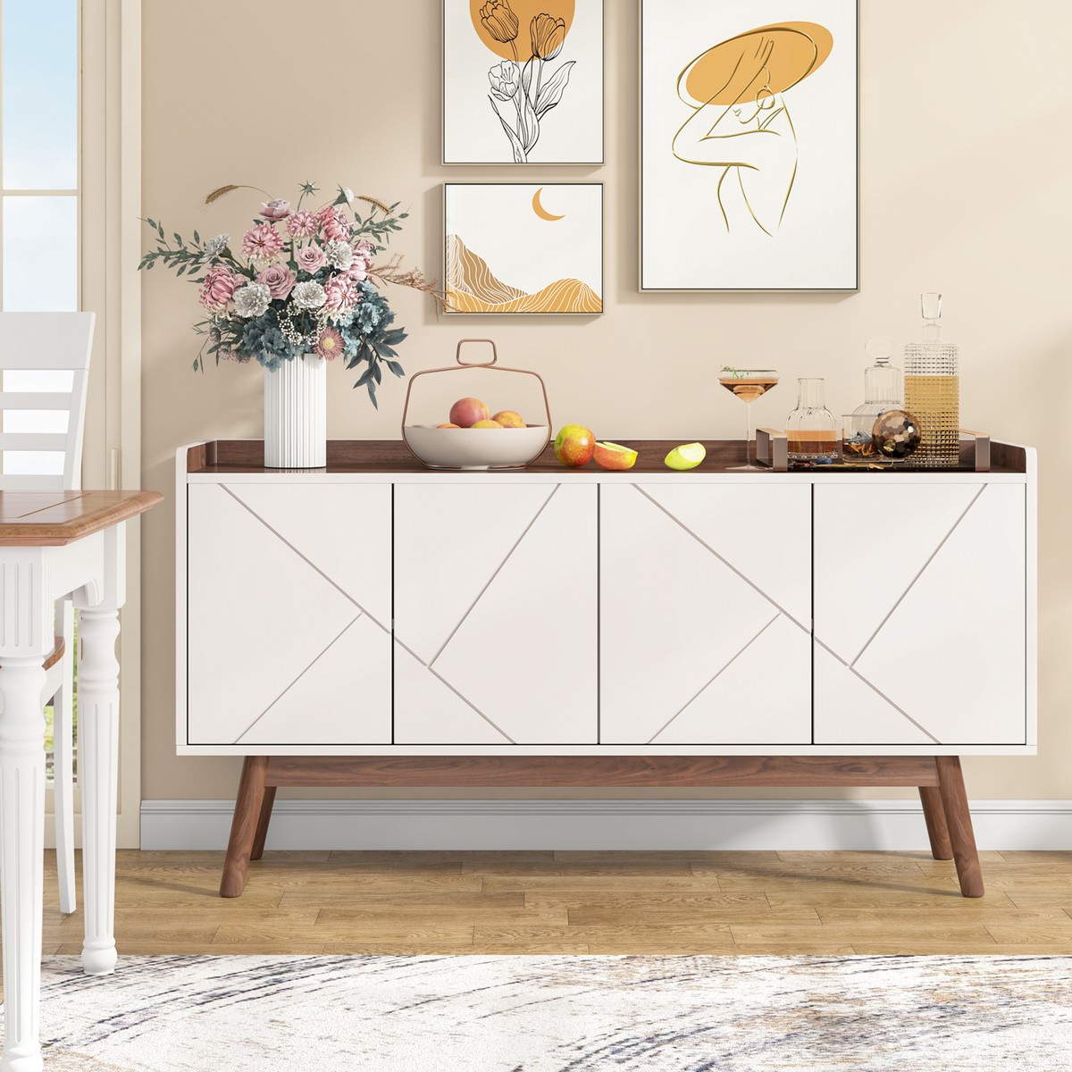 Buffet Table Sideboard Accent Cabinet 4 Door Wooden Cabinet Sideboard