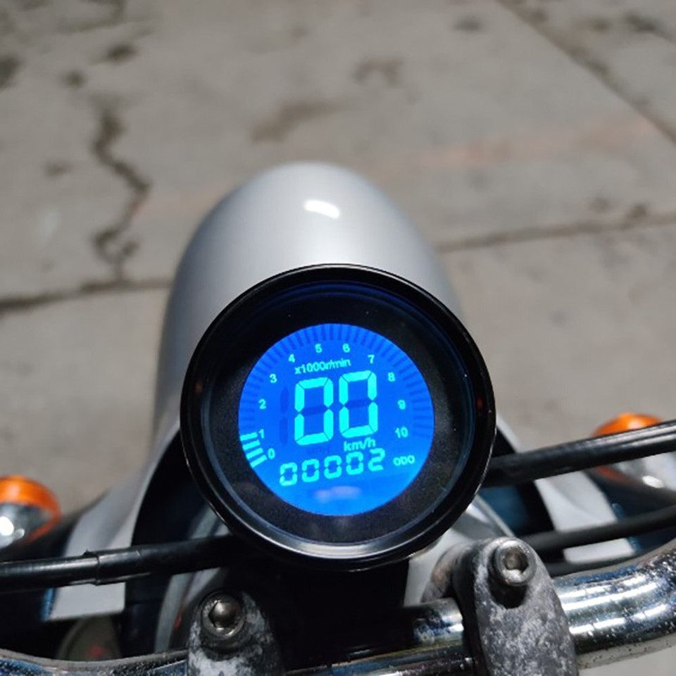 LCD Digital Motorcycle Gauge Universal Speedometer Tachometer Odometer ...