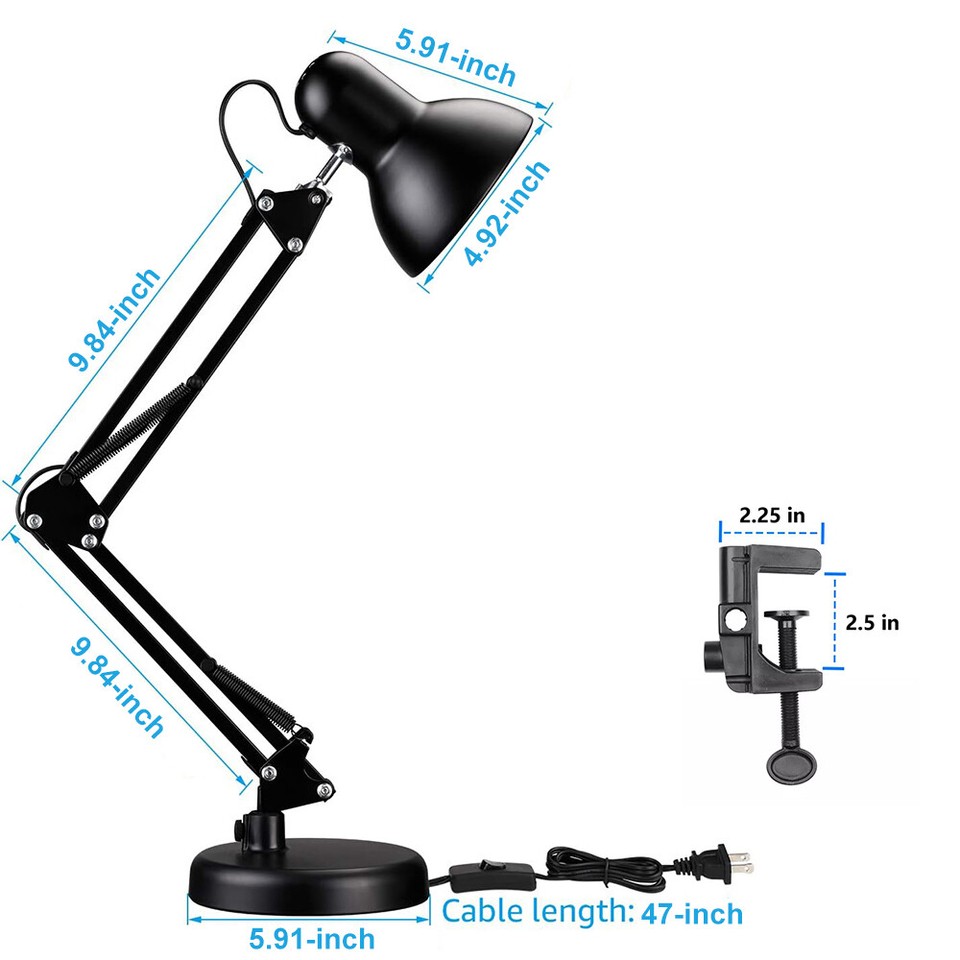 Metal Desk Lamp with Clamp Swing Arm Table Lamp Clip Desk Lights for ...
