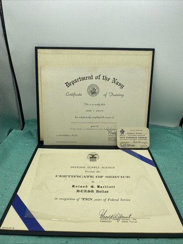 Defense Supply Agency Military Award Certificate For 10 Yrs Federal ...