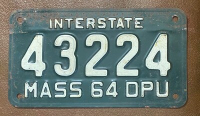 Massachusetts 1964 INTERSTATE DEPARTMENT PUBLIC UTILITIES License Plate ...