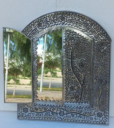 16" PUNCHED TIN MIRROR arched mexican folk art | eBay