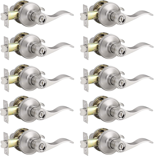 10 Pack Satin Nickel Door Lever Privacy Door Handles, Stainless Steel ...