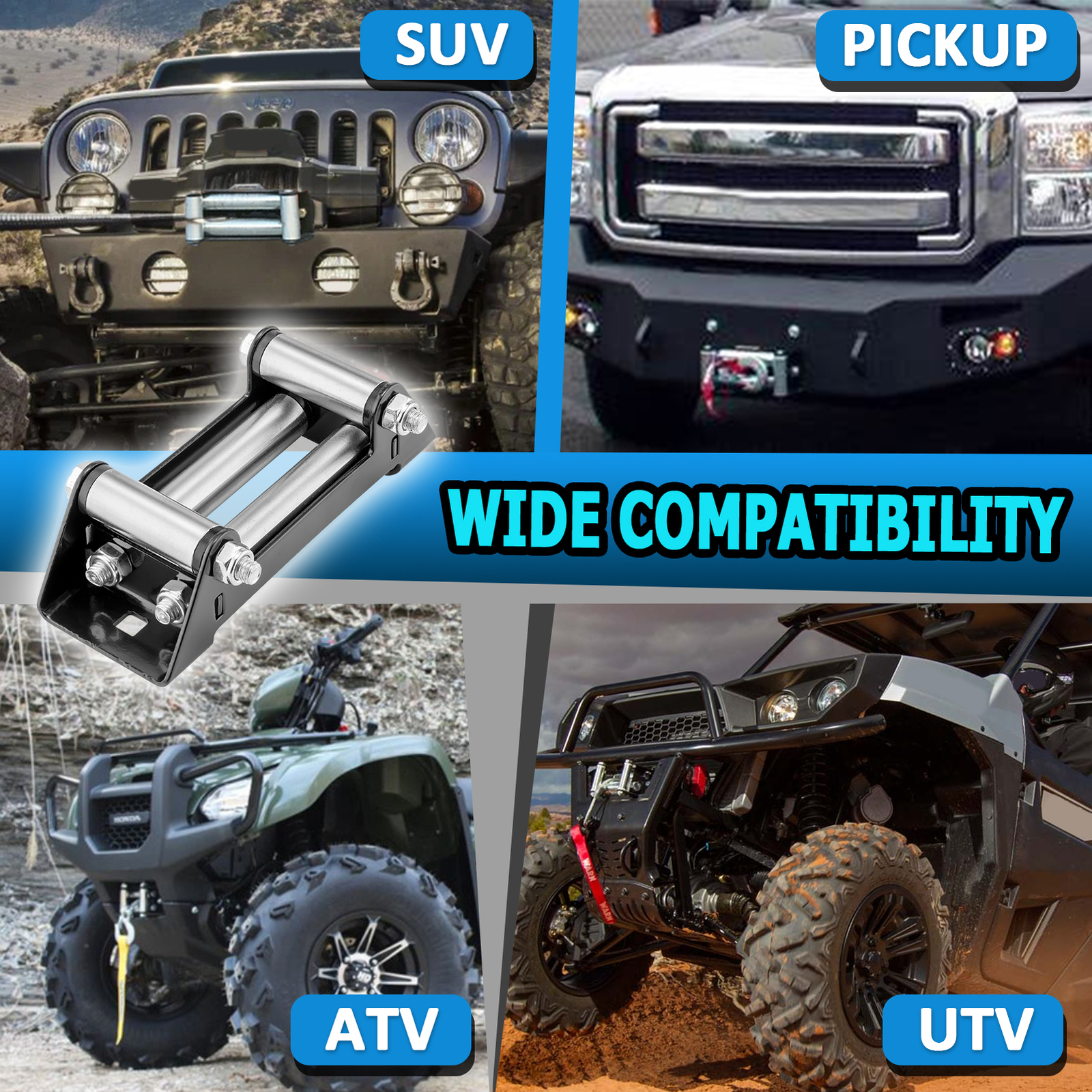 6'' Winch Roller Fairlead 4 Way Cable Lead Guide For ATV UTV Jeep SUV ...