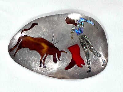 Vintage Hecho en Mexico Sterling Silver Matador Fighting Bull Brooch ...
