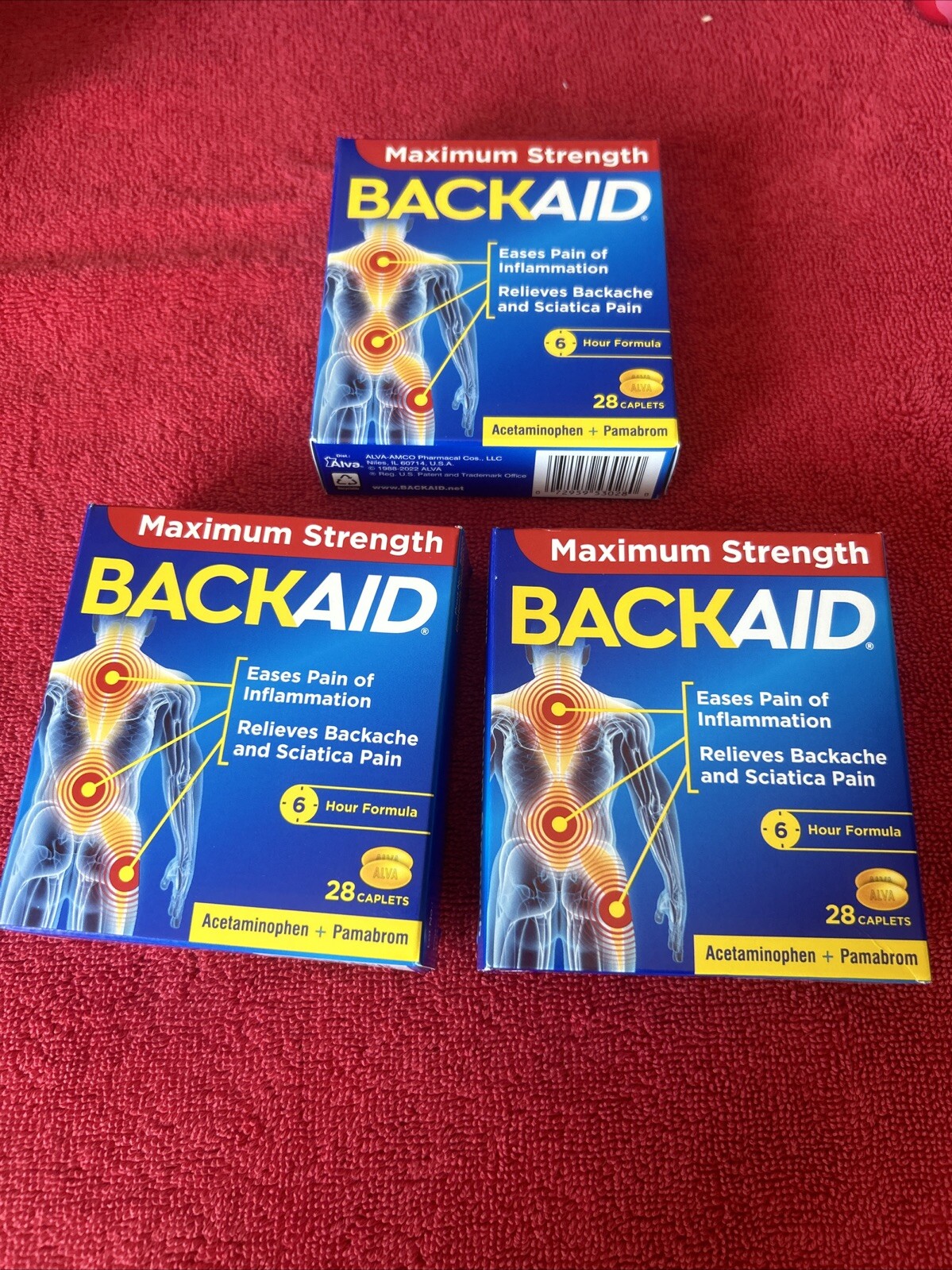 BACKAID Maximum Strength Backache Pain Relief 28 Caplets 3 Boxes New | eBay