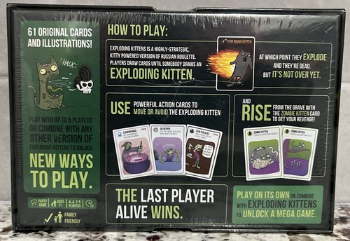 NEW,EXPLODING KITTENS, Zombie Kittens Card Game 7+ Years, 2-5 Players ...