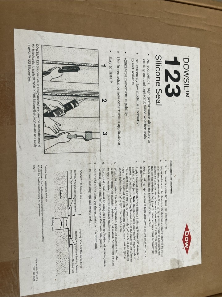 DOWSIL 123 Silicone Seal Black Width 3” Length 100ftMaterial ...