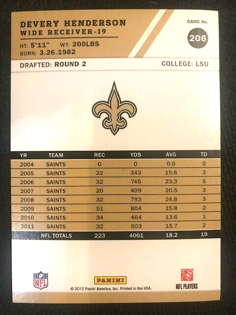 NFL - 2012 Panini Score Football Devery Henderson - Saints | eBay