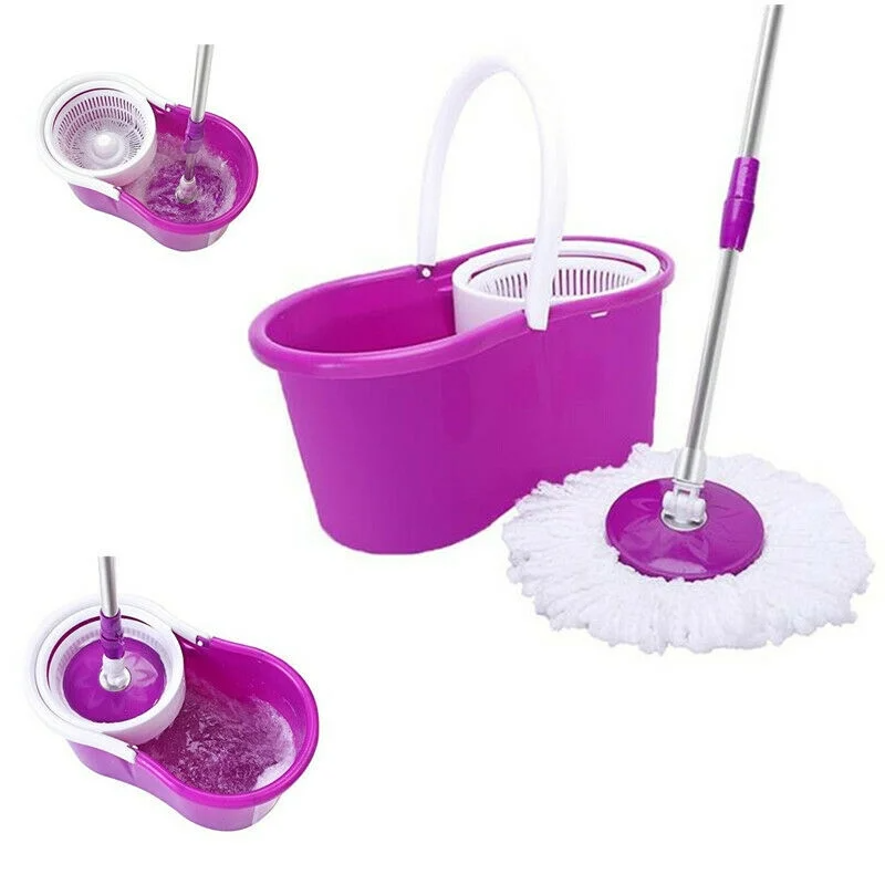 Purple 360° Floor Magic Spin Mop Bucket Microfiber Rotating Dry Head 2 ...