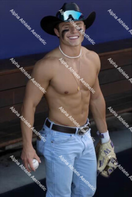 Shirtless Male Cowboy with Abs Holding Baseball and Glove 4x6 Photo #12 ...