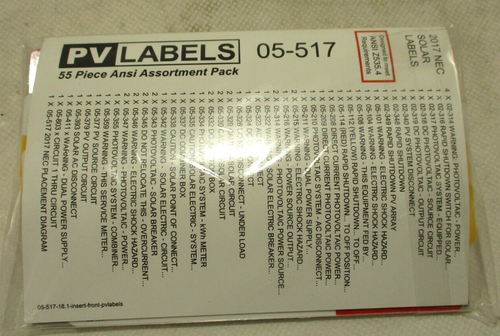 NEW PACK OF 55 PV LABELS 05-517 217 NEC SOLAR LABEL | eBay