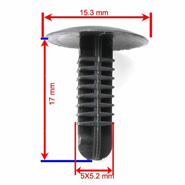 100/Pk Plastic Clip Push Type Retainer 5mm Square Hole Car & Truck ...