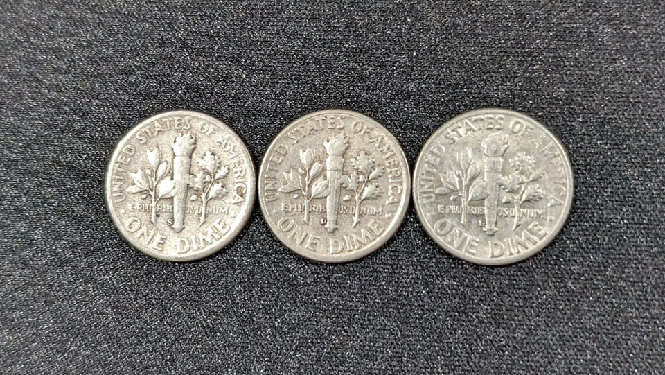 Three Key Date Roosevelt Dimes - 1949S/1955D & 1955S - Nice Circulated ...