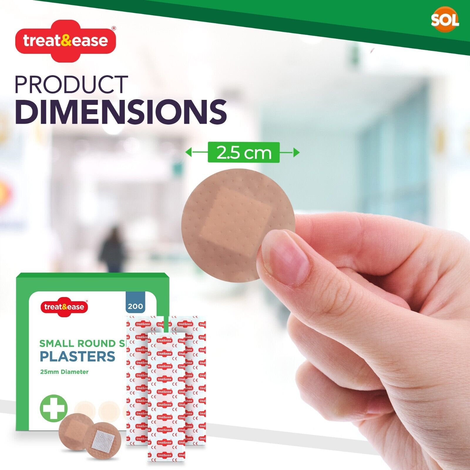 200 Round Spot Plasters 2.5cm Small Sterile Washproof First Aid Wound ...