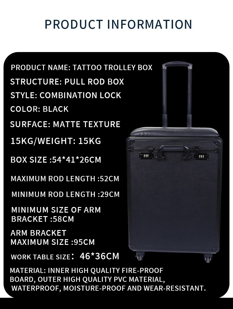 Portable Tattoo Artist Trolley Suitcase Bag Storage Tools Case Arm ...