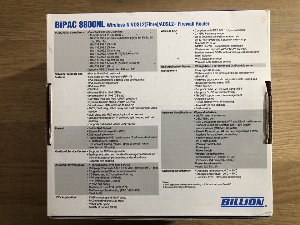 Billion BiPAC 8800NL Wireless-N VDSL2+(Fibre)/ADSL2+ Firewall Router ...